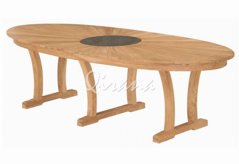ELIPS TABLE WITH GRANITE - Indonesia Teak Garden Furniture Manufacturer