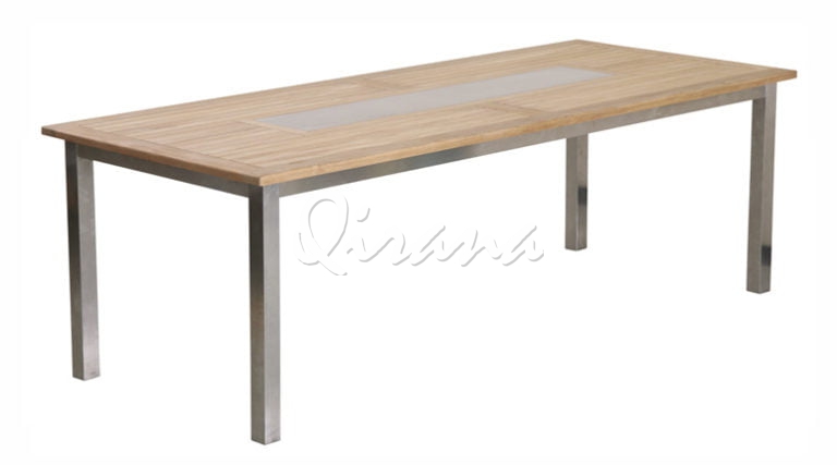 RECTA FIXED TABLE 100X240 CM WITH STAINLESS STEEL INSERT & LEG ...