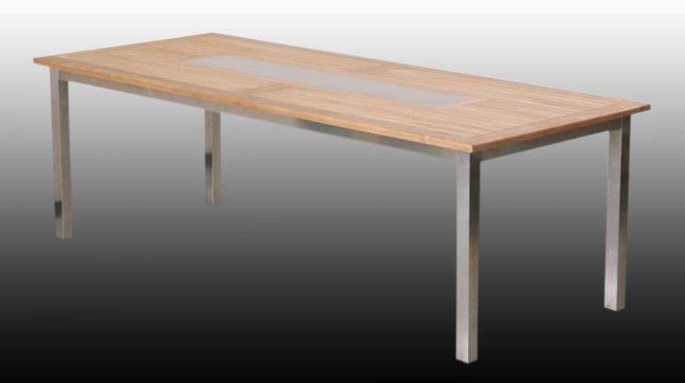 RECTA FIXED TABLE 100X240 CM WITH STAINLESS STEEL INSERT & LEG ...